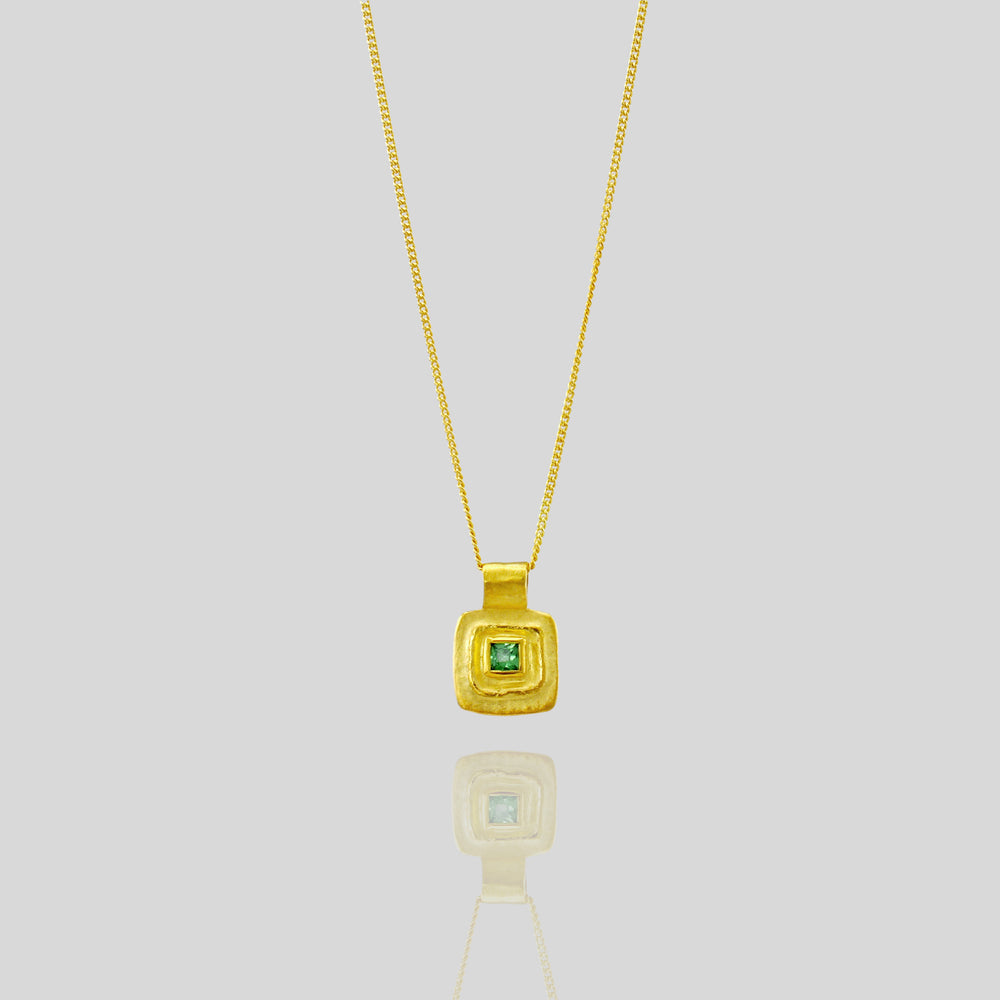 Pharaohs - Ancient Gold Square pendant with Emerald